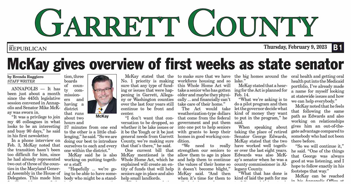 McKay gives overview of first weeks as state senator - State Senator ...